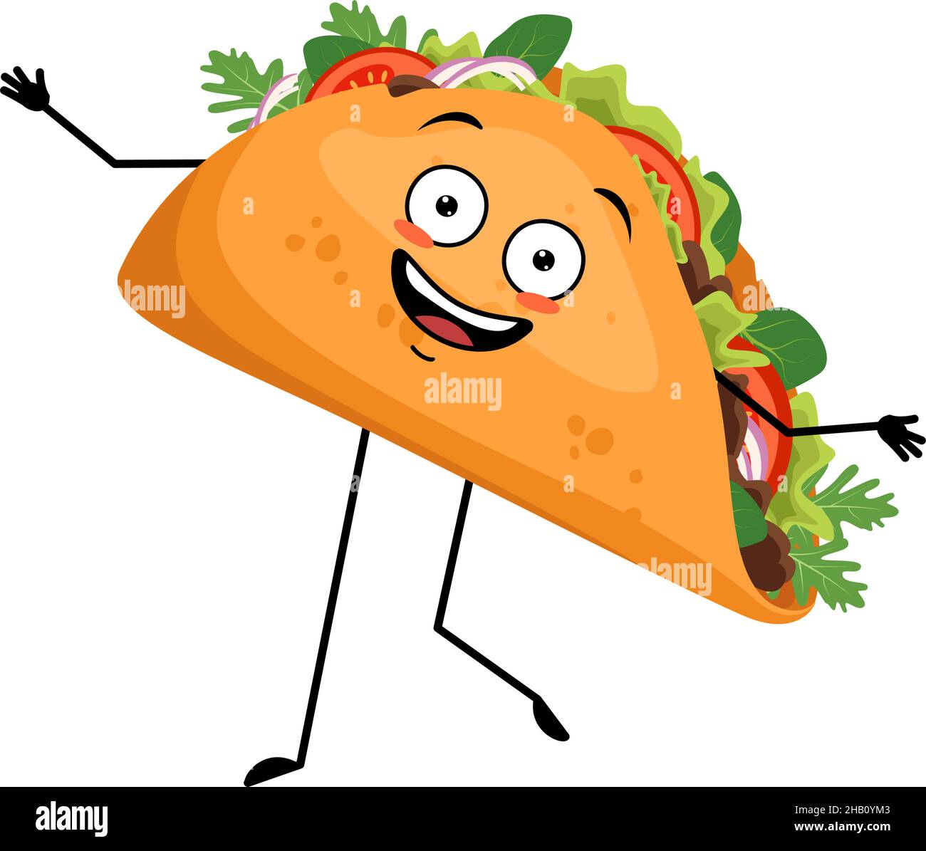 Cute character mexican taco with happy emotions, face, smile, eyes ...