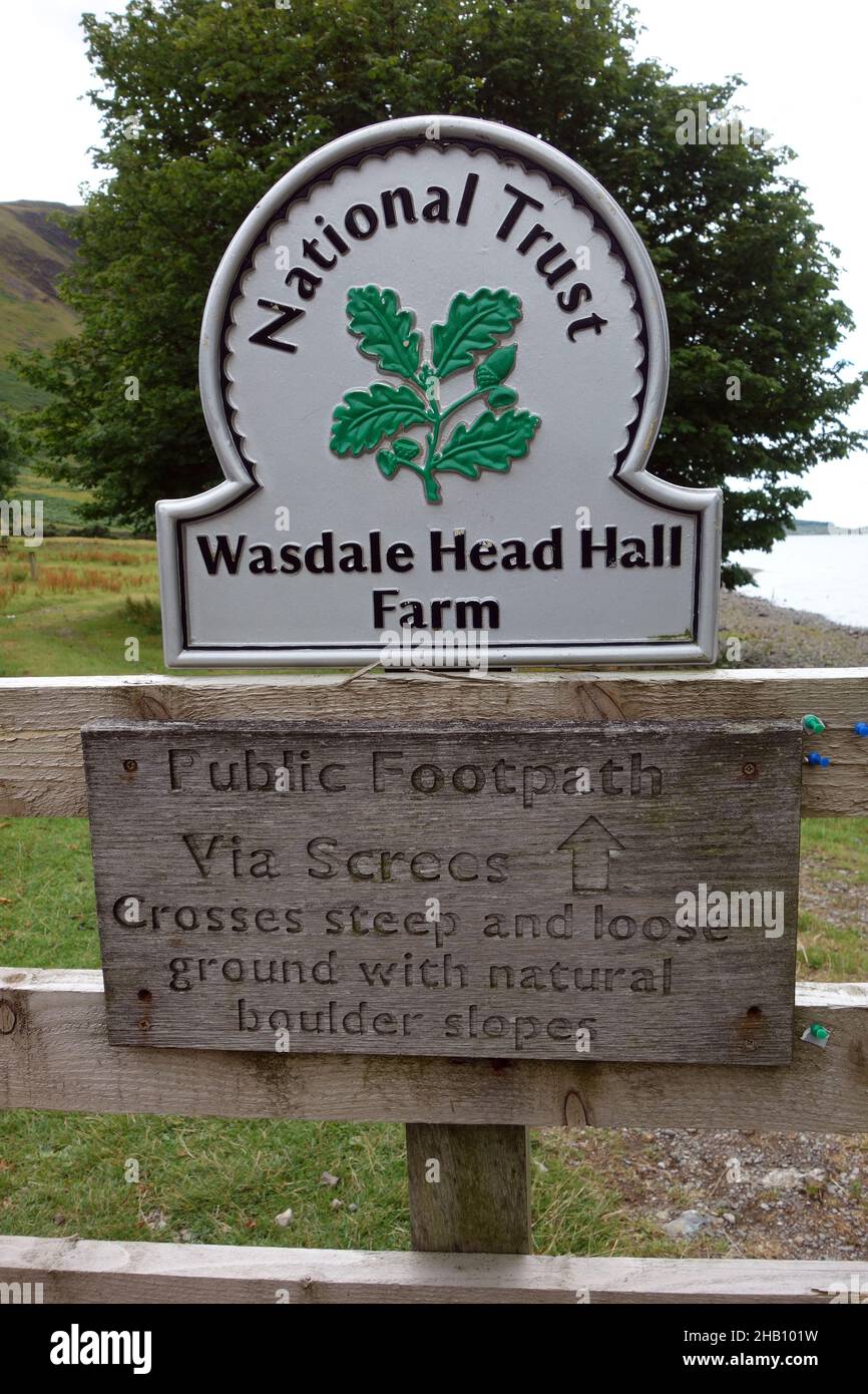 Wooden National Trust Signpost for Wasdale Head Hall Farm in Wasdale ...
