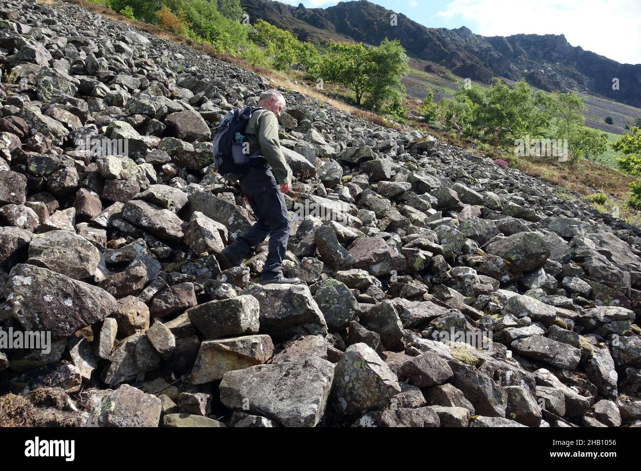 Man Walking on Scree Path by Wast Water Lake to the Wainwright 'Whin ...