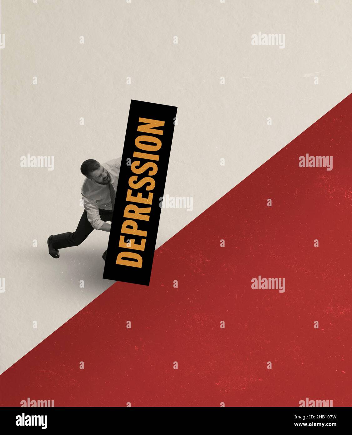 Man breaks psychological barriers on his way. Contemporary art collage ...