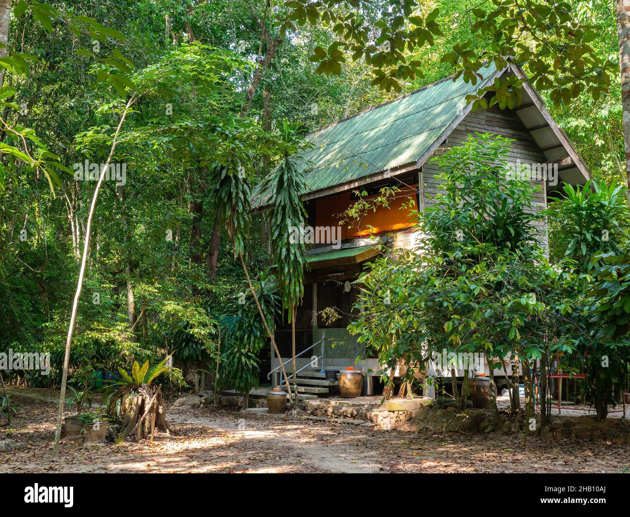 Monk residence at Wat Suan Mokkh in the Surat Thani province of ...