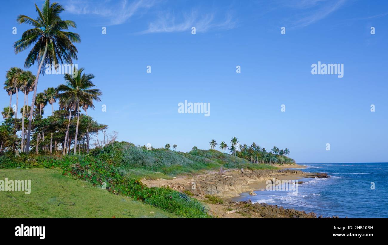 Photo of a sandy beach in the foreground from the Dominican Republic ...