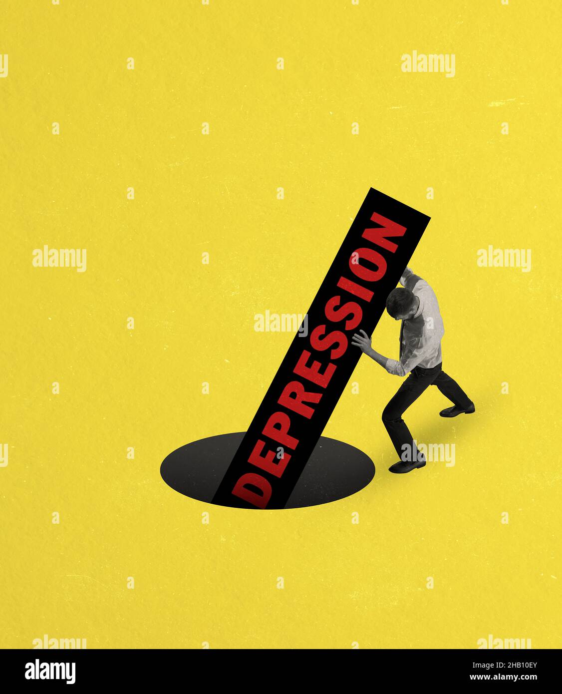 Man overcomes his depression. Contemporary art collage, modern design ...