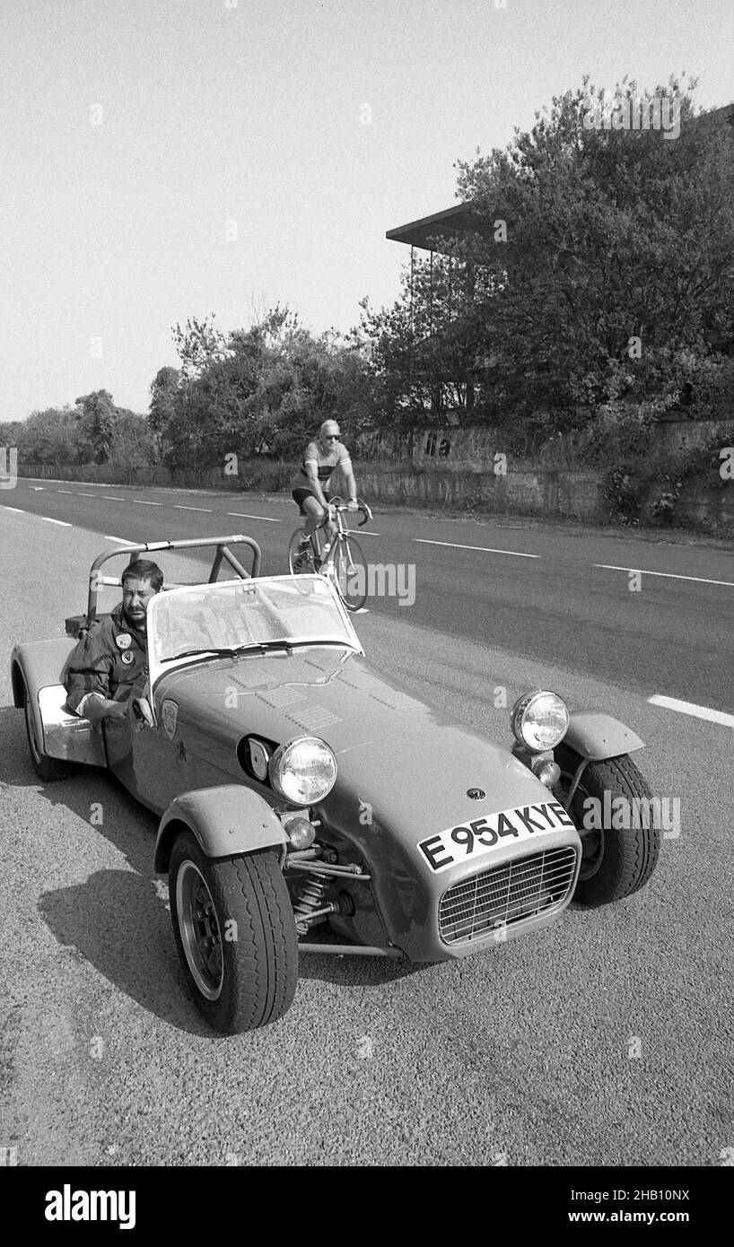 Chris Rea with his Caterham7 race car at the old Reims race track ...