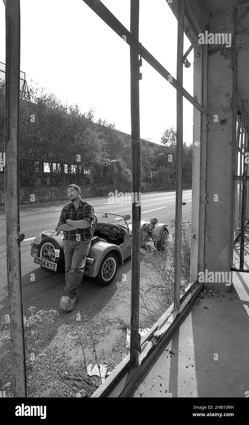 Chris Rea with his Caterham7 race car at the old Reims race track ...
