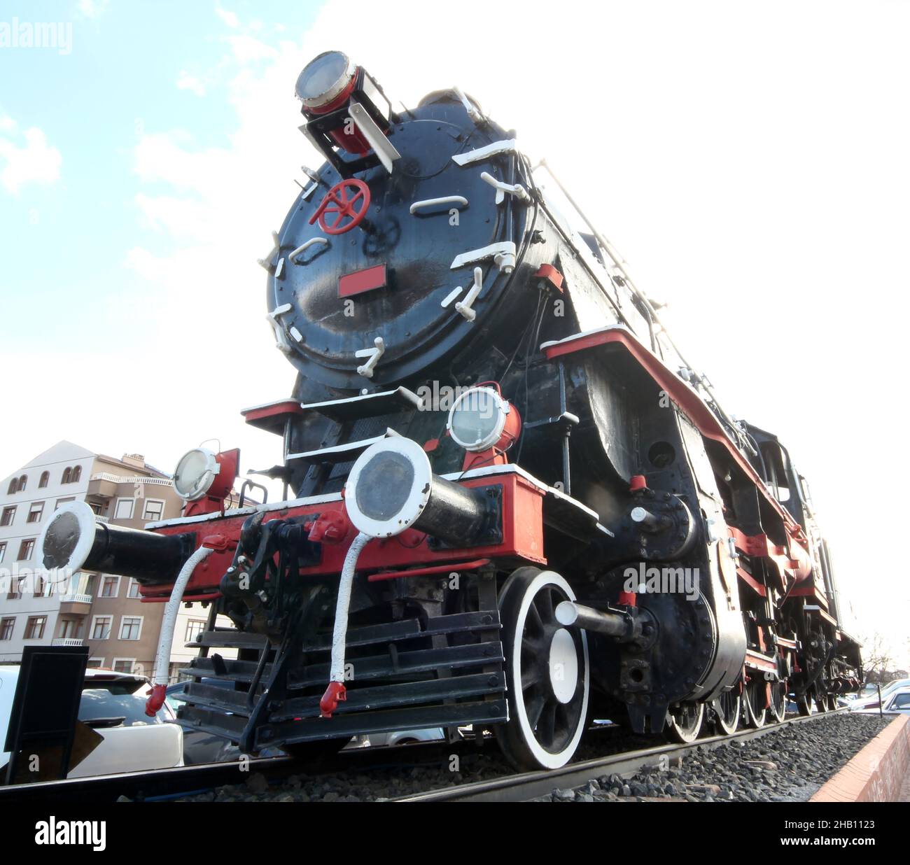 old steam train locomotive at the station Stock Photo - Alamy
