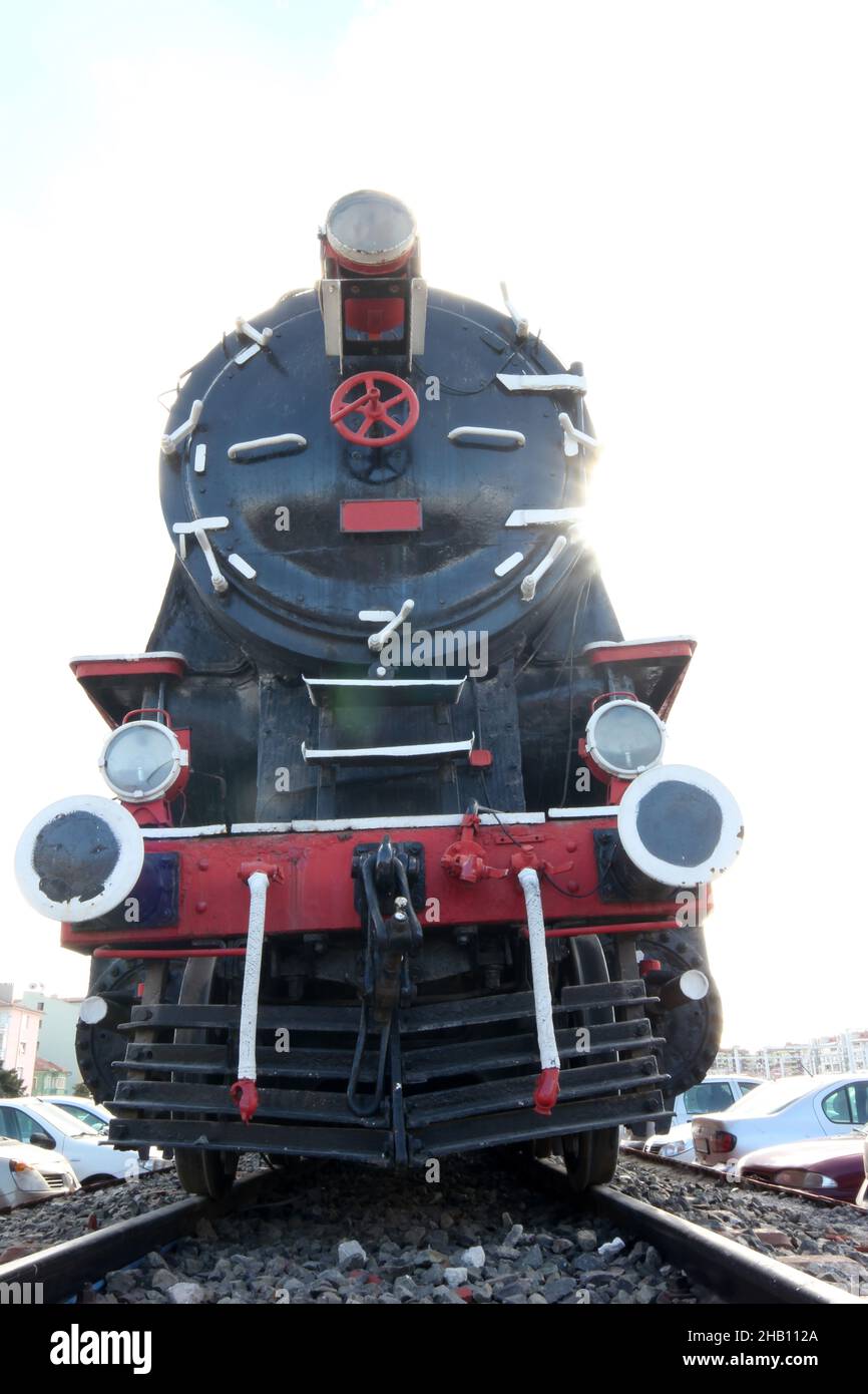 old steam train locomotive at the station Stock Photo - Alamy