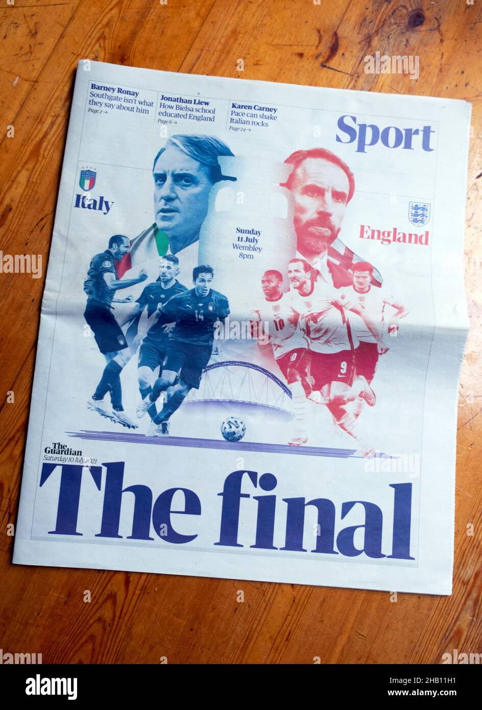 Euro 2020 England v Italy Guardian newspaper headline front page Gareth ...