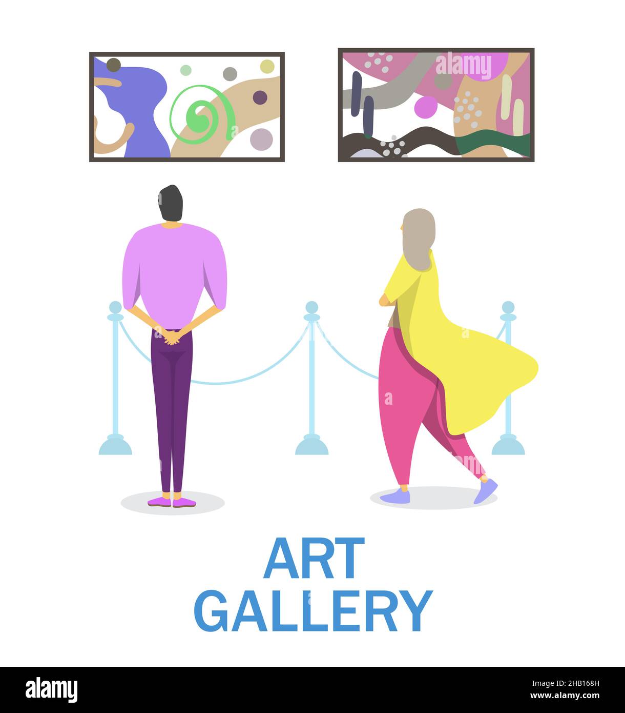 Art gallery, museum exhibition, vector illustration. People viewing ...