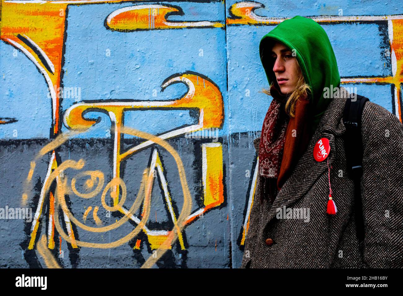 Berlin, Germany. Portrait of a Punk Dude and Urban Musician at a huge ...