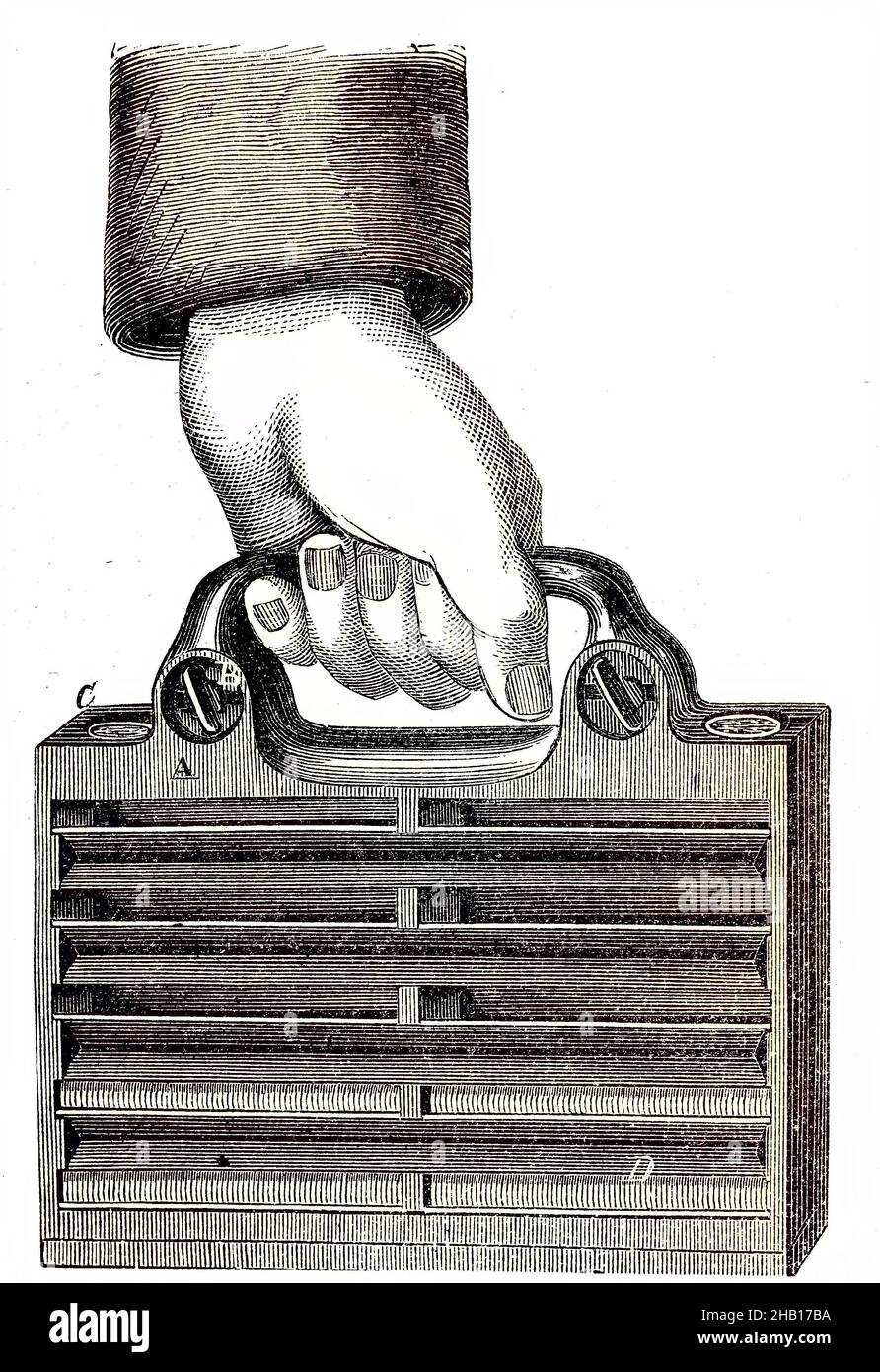 Illustration of a transportable coin box, new invention from America ...