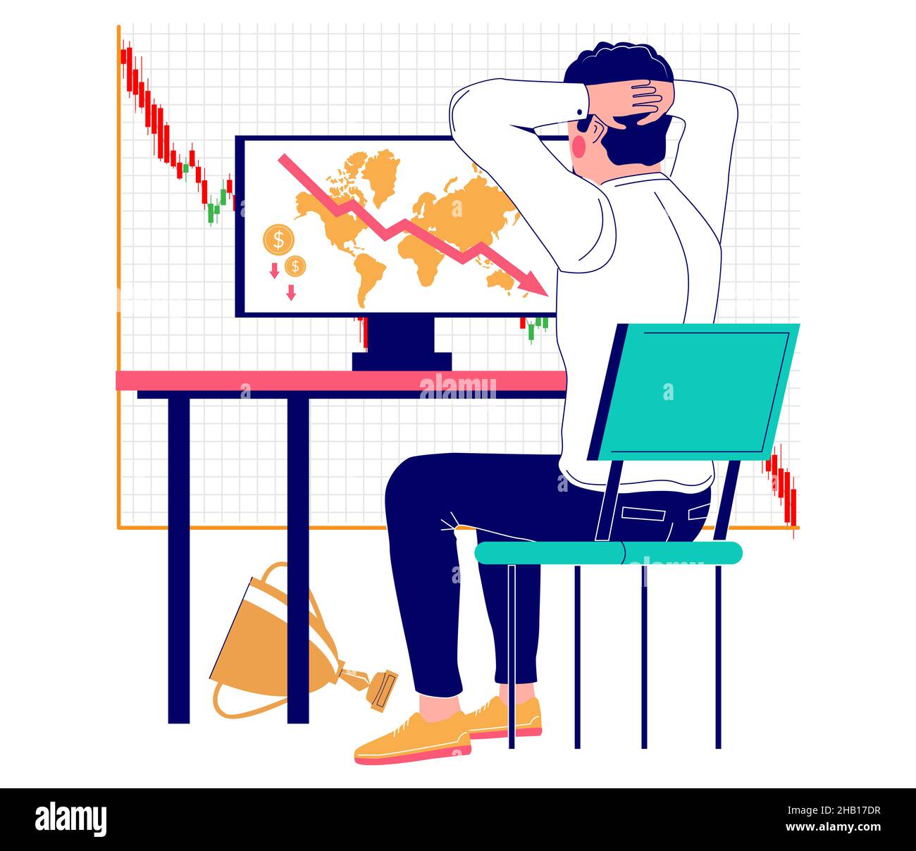 Stock trader, businessman losing money. Stock market crash, world ...
