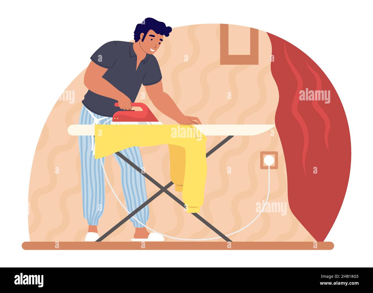 Man ironing clothes, vector illustration. Housework, household chores ...