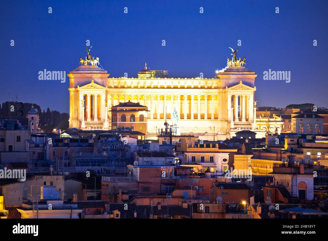 Altare della Patria monumental landmark in city of Rome evening view ...