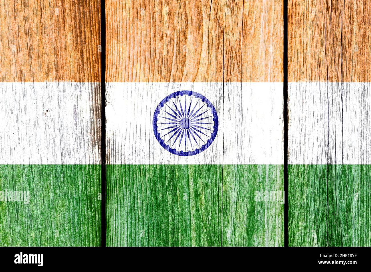 Grunge pattern of India national flag isolated on weathered wooden ...