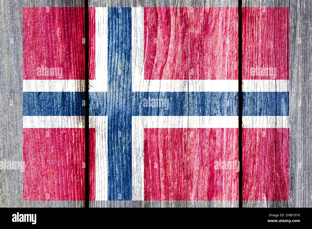 Grunge pattern of Norway national flag isolated on weathered wooden ...