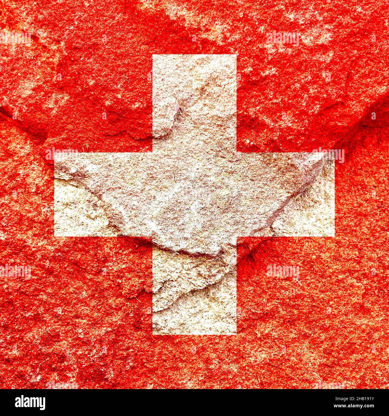 Vintage pattern of Switzerland national flag isolated on weathered ...