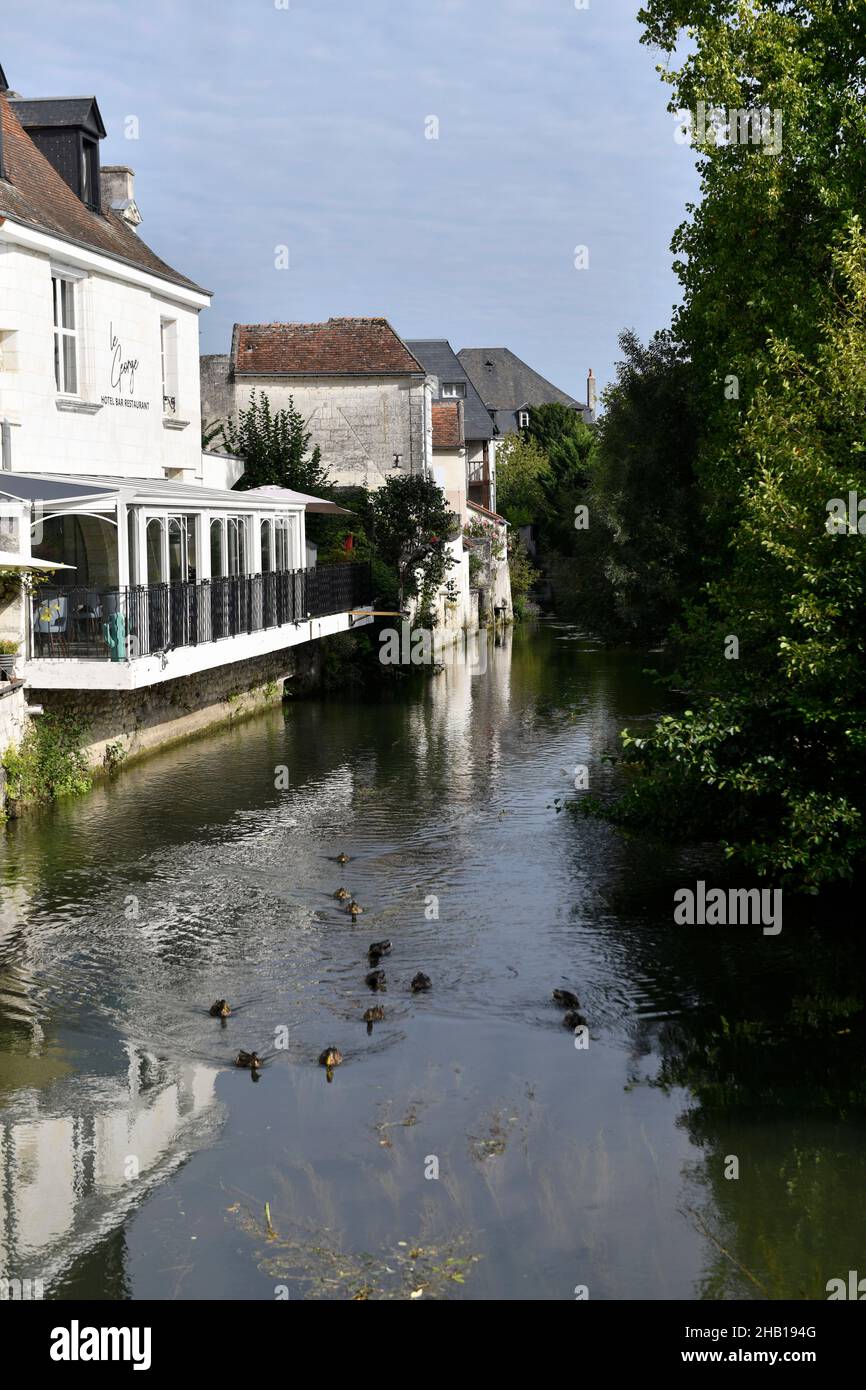 Loches (central-western France): the Indre River Stock Photo - Alamy
