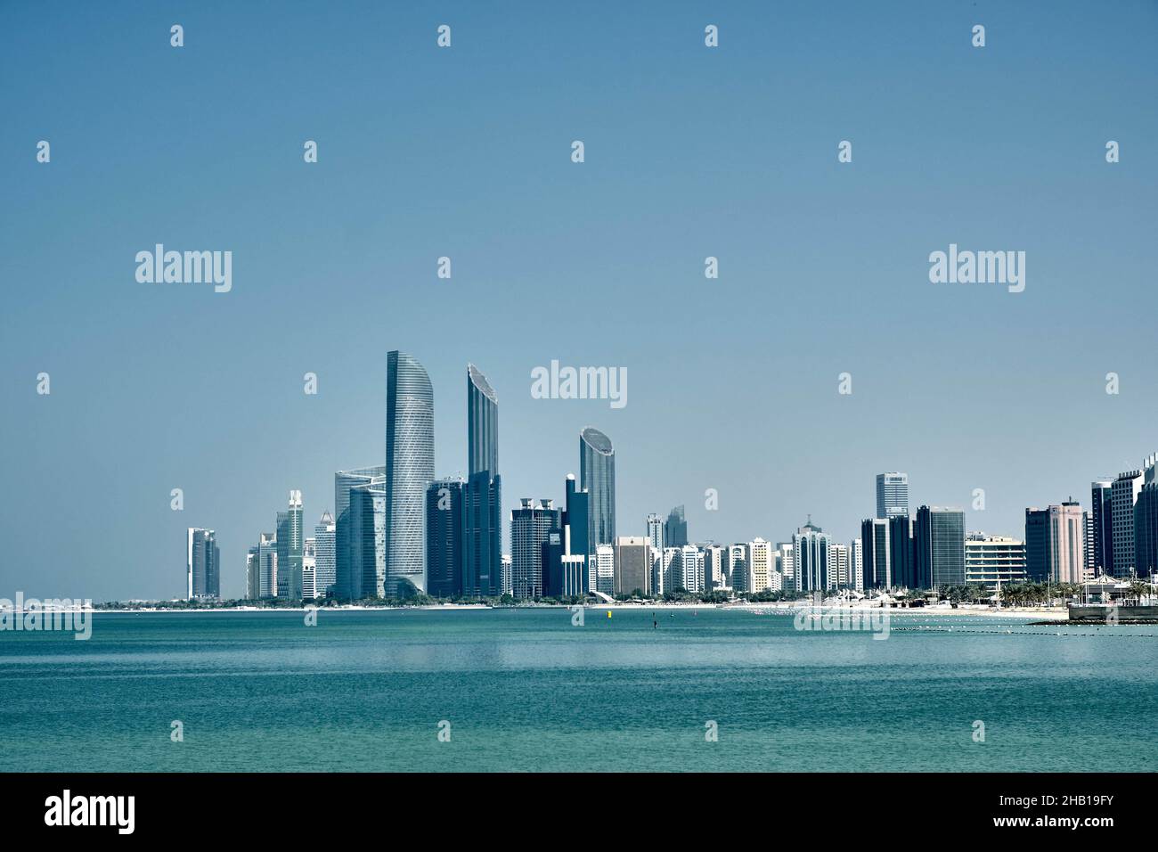 Beautiful skyline view of Abu Dhabi city with skyscrapers and high-rise ...