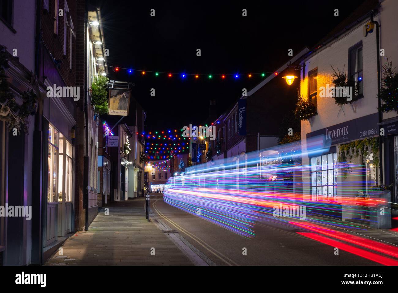 December 15th, 2021. Romsey town centre in Hampshire, UK, has been ...