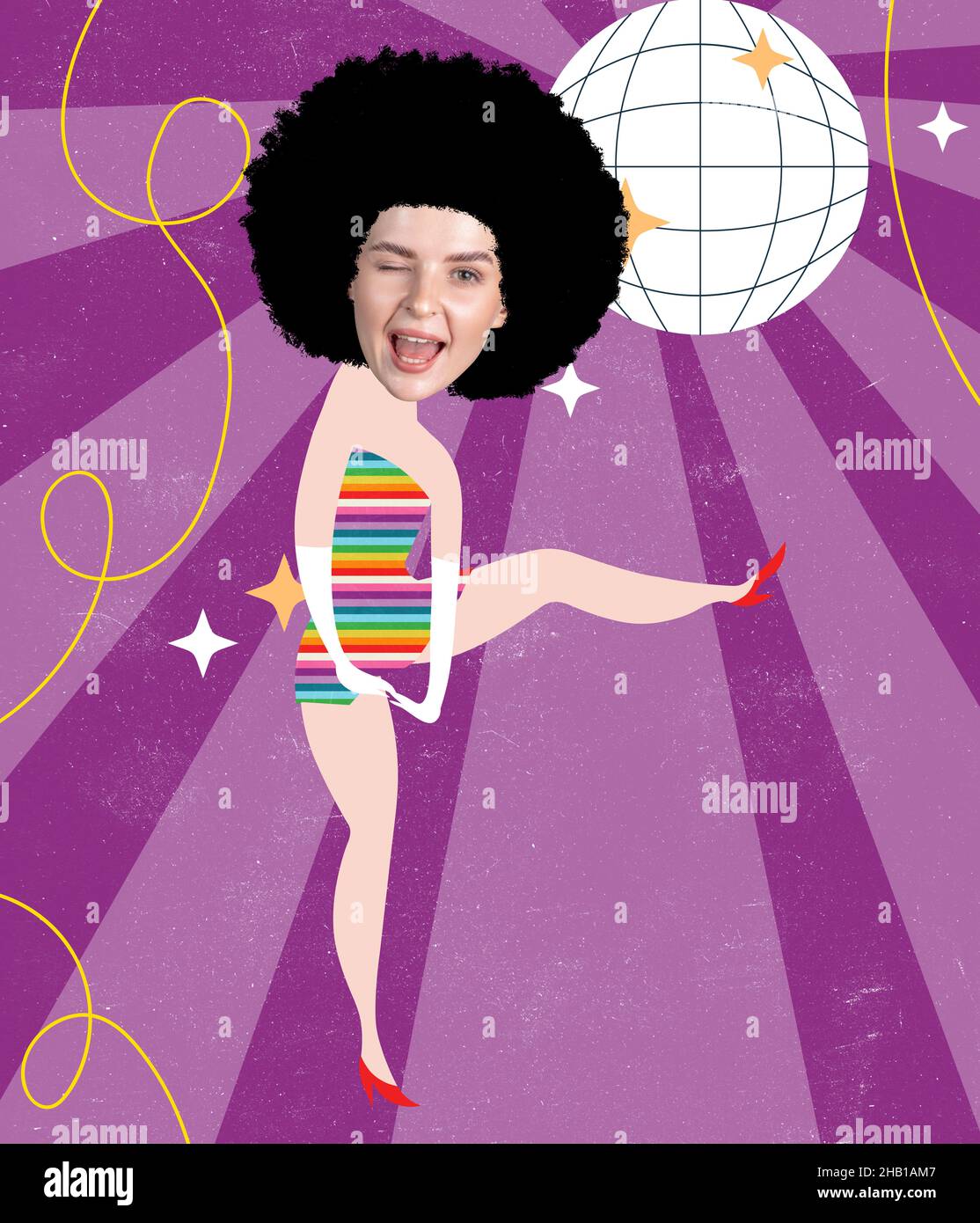 Contemporary art collage, modern design. Disco party. Young cheerful ...