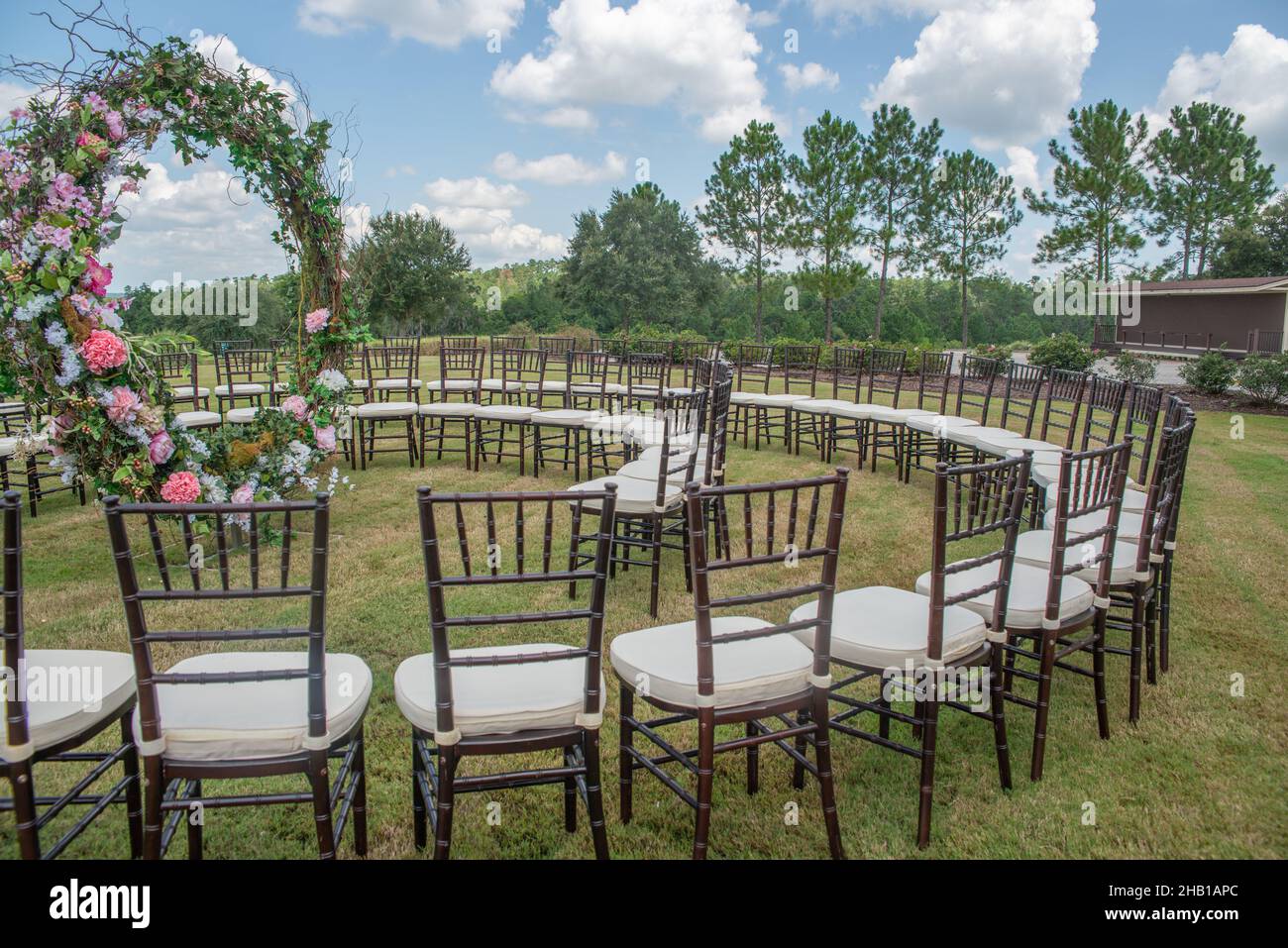 Unique round spiral chair pattern wedding ceremony setting at rolling ...