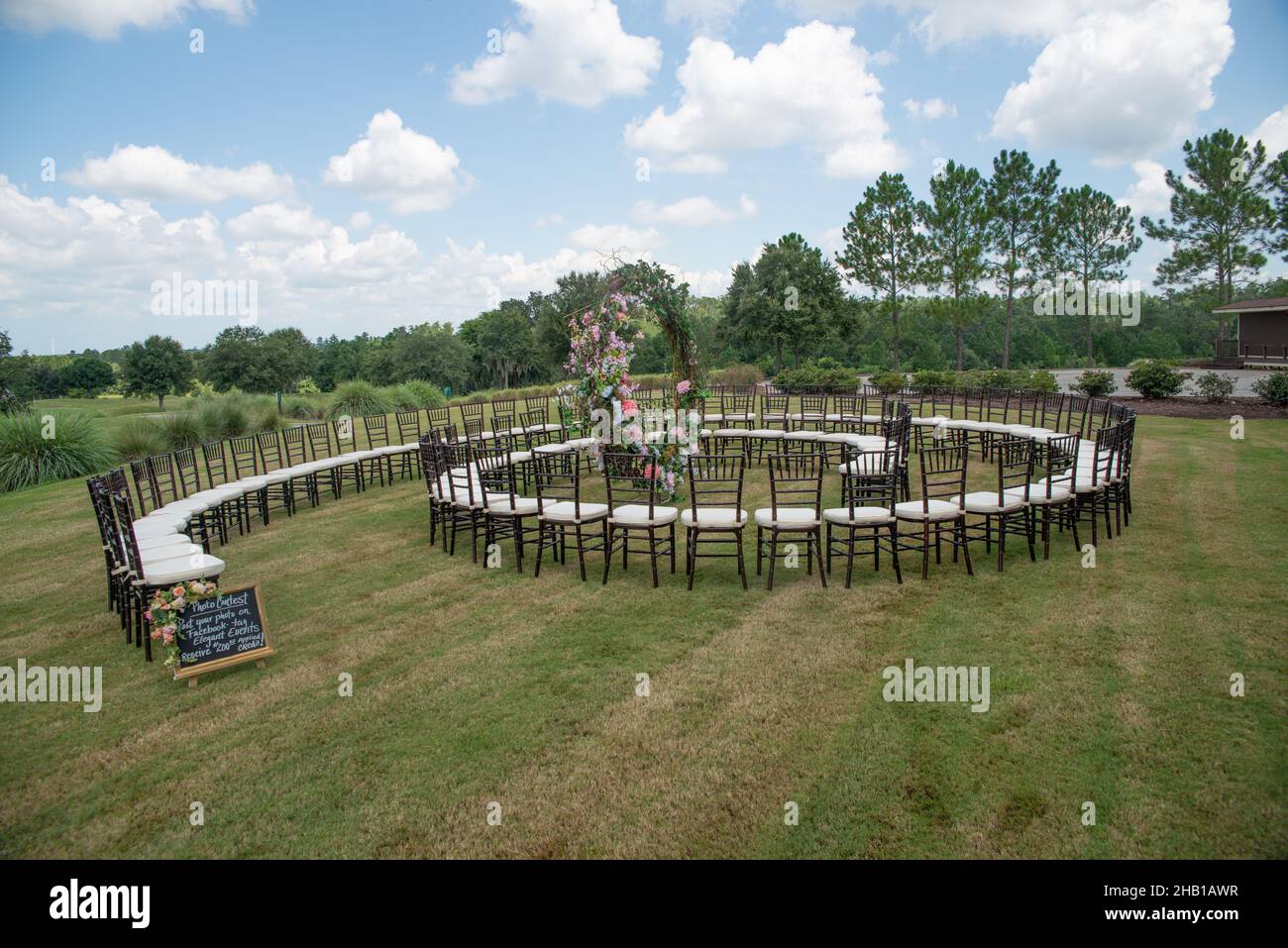 Unique round spiral chair pattern wedding ceremony setting at rolling ...