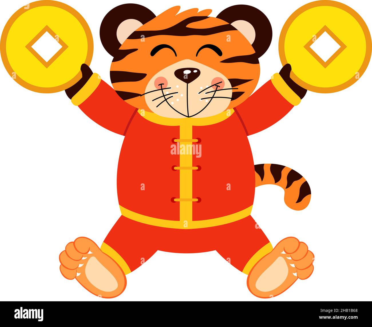 Cute chinese zodiac tiger with gold coins Stock Photo - Alamy