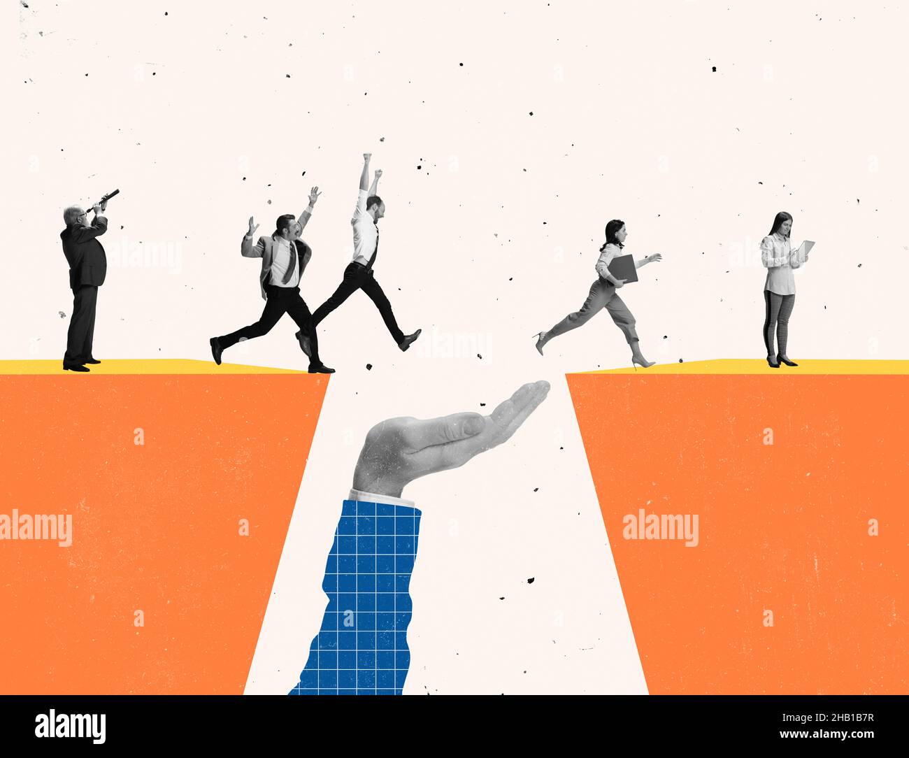 Creative modern design. Contemporary art collage climbing jumping over ...