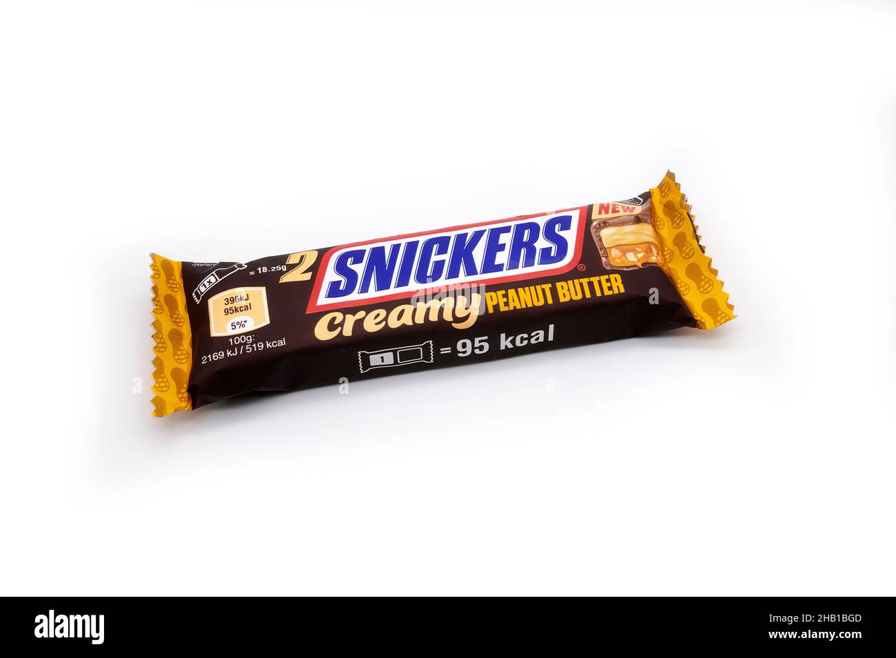 Snickers chocolate bar with peanut butter filling NOT cut out Stock ...