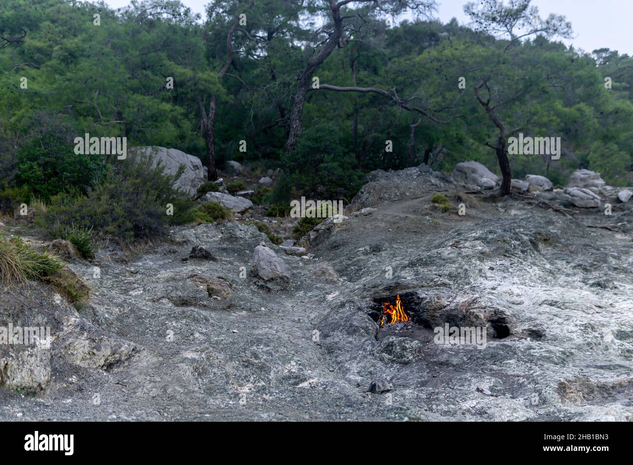 constantly burning fire at the place of a natural gas emission on Mount ...