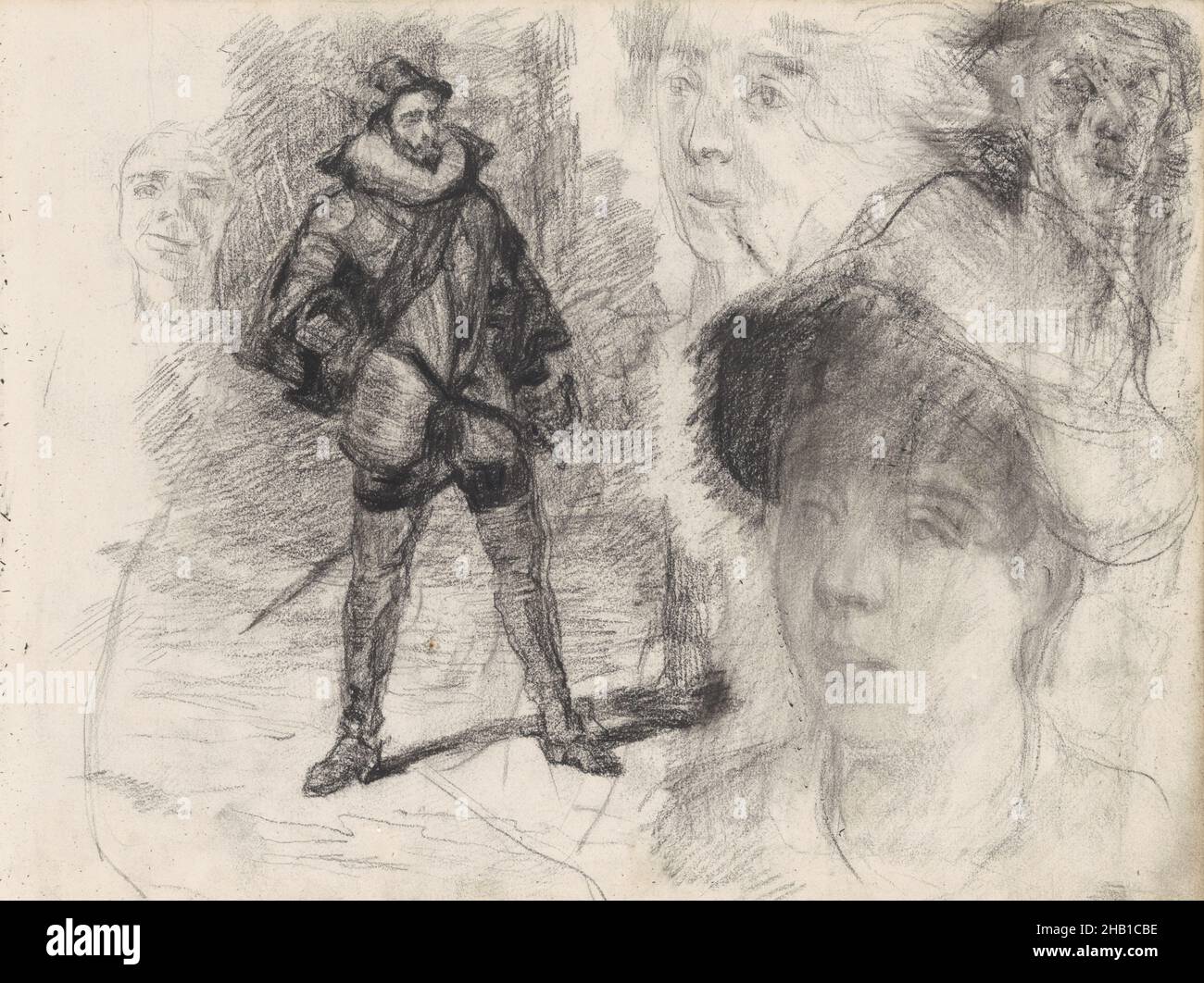 Don Quixote and 4 faces, James Ensor, 1870, drawing, between circa 1877 ...