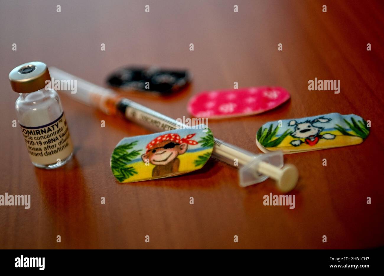 Erkner, Germany. 16th Dec, 2021. ILLUSTRATION: A vial of BioNTech ...