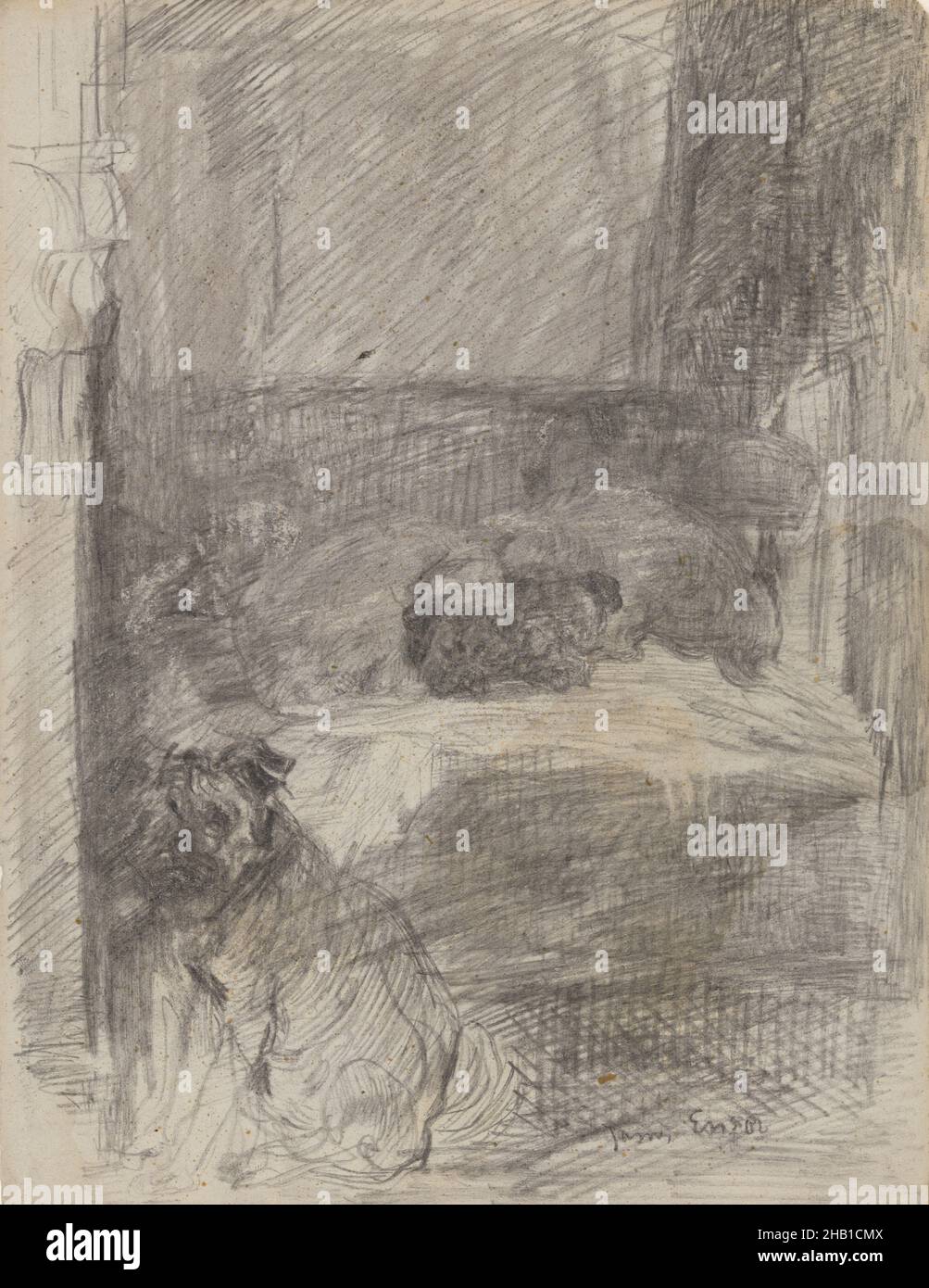 Three dogs, James Ensor, 1880, drawing, between circa 1880 and circa ...