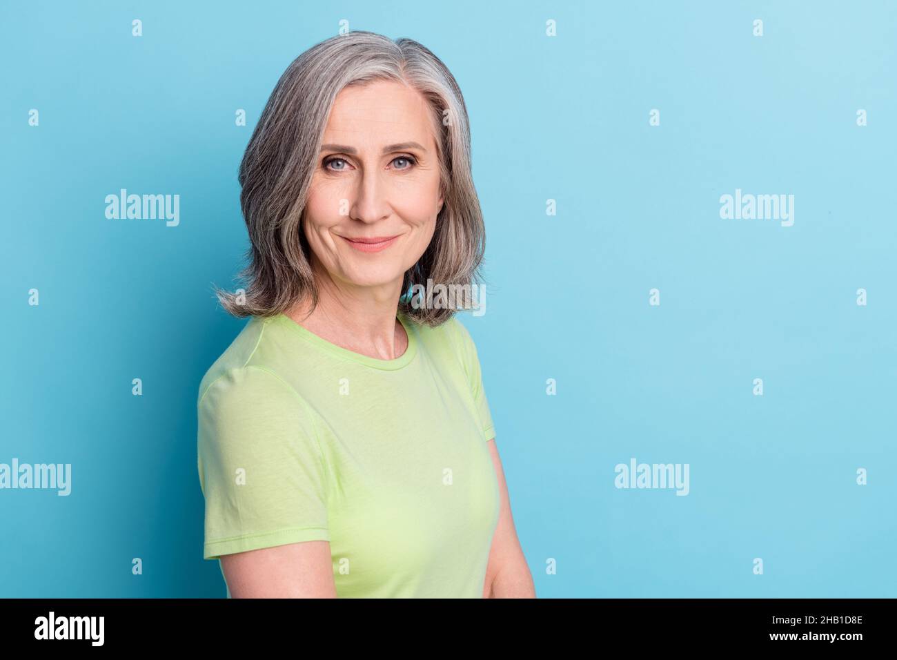 Photo of positive attractive cheerful old retired woman good mood smile ...