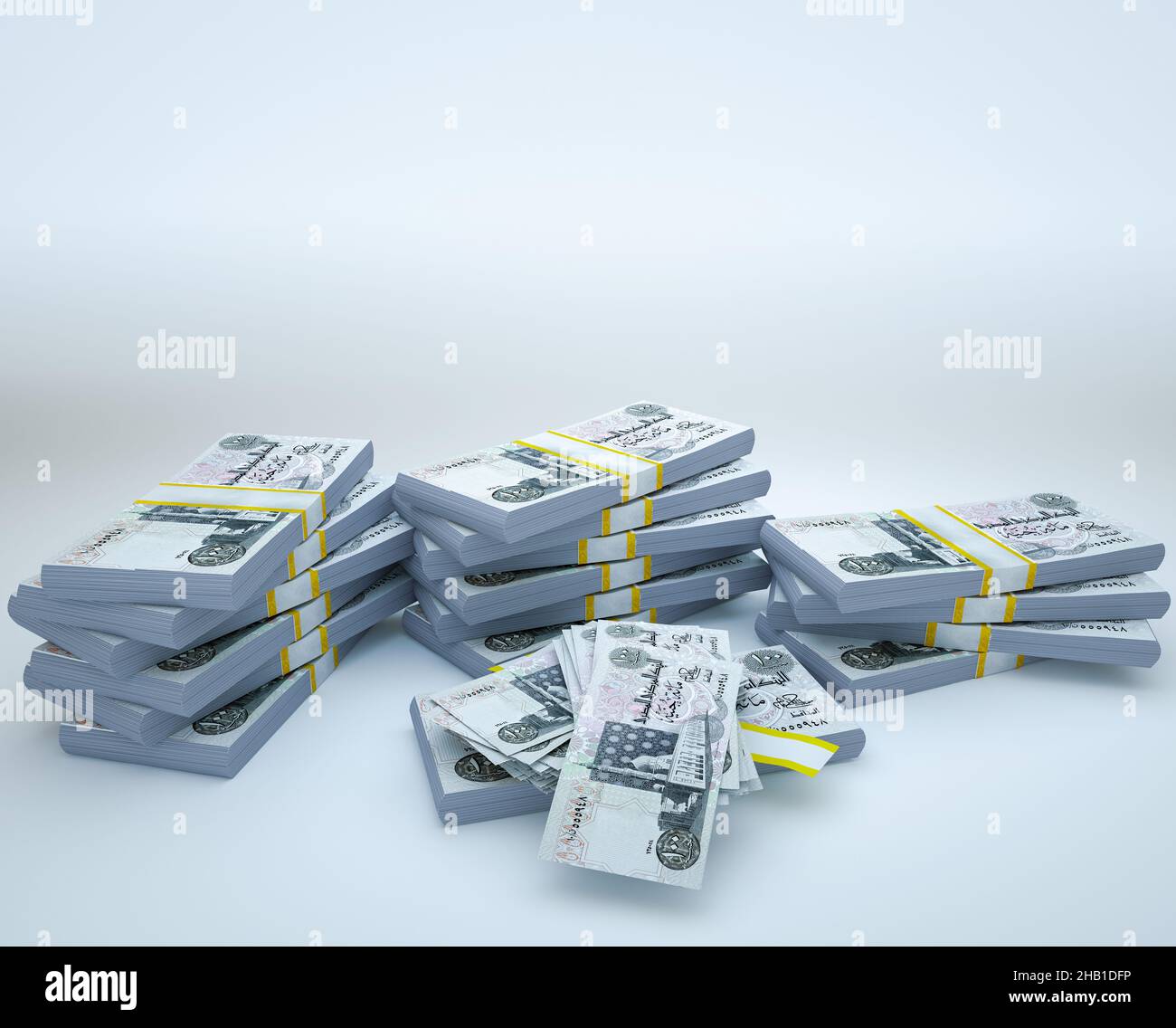 Stack of Egyptian Banknotes of one hundred Egyptian pounds on white ...