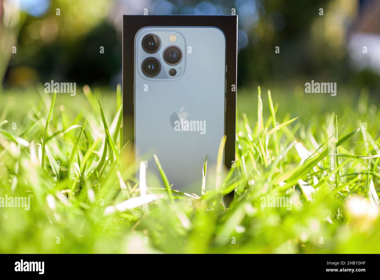 Cardboard box of new Apple Computers iphone 13 Pro smartphone hero ...