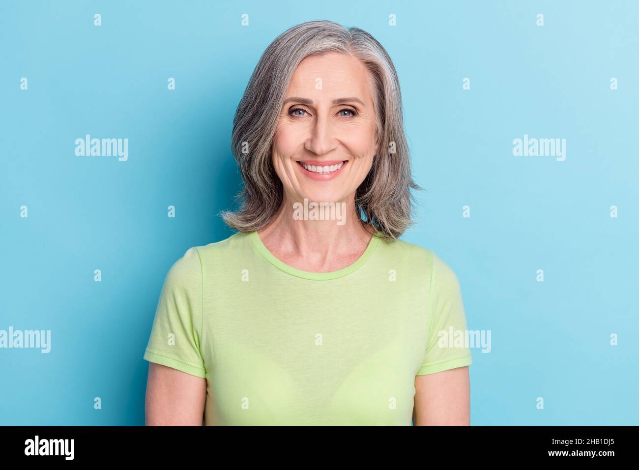 Photo of charming cheerful old woman good mood smile attractive lady ...