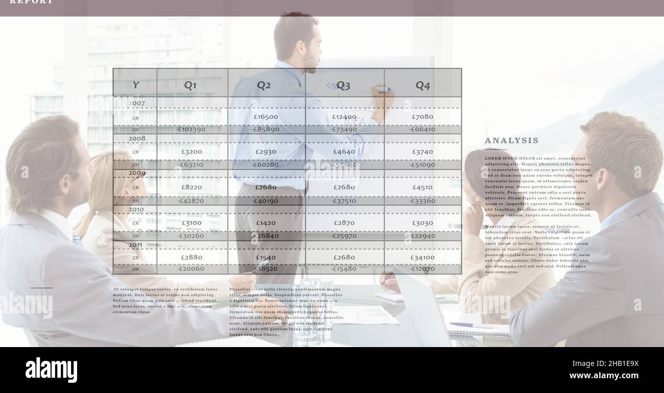 Composite image of business data processing against businessman giving ...