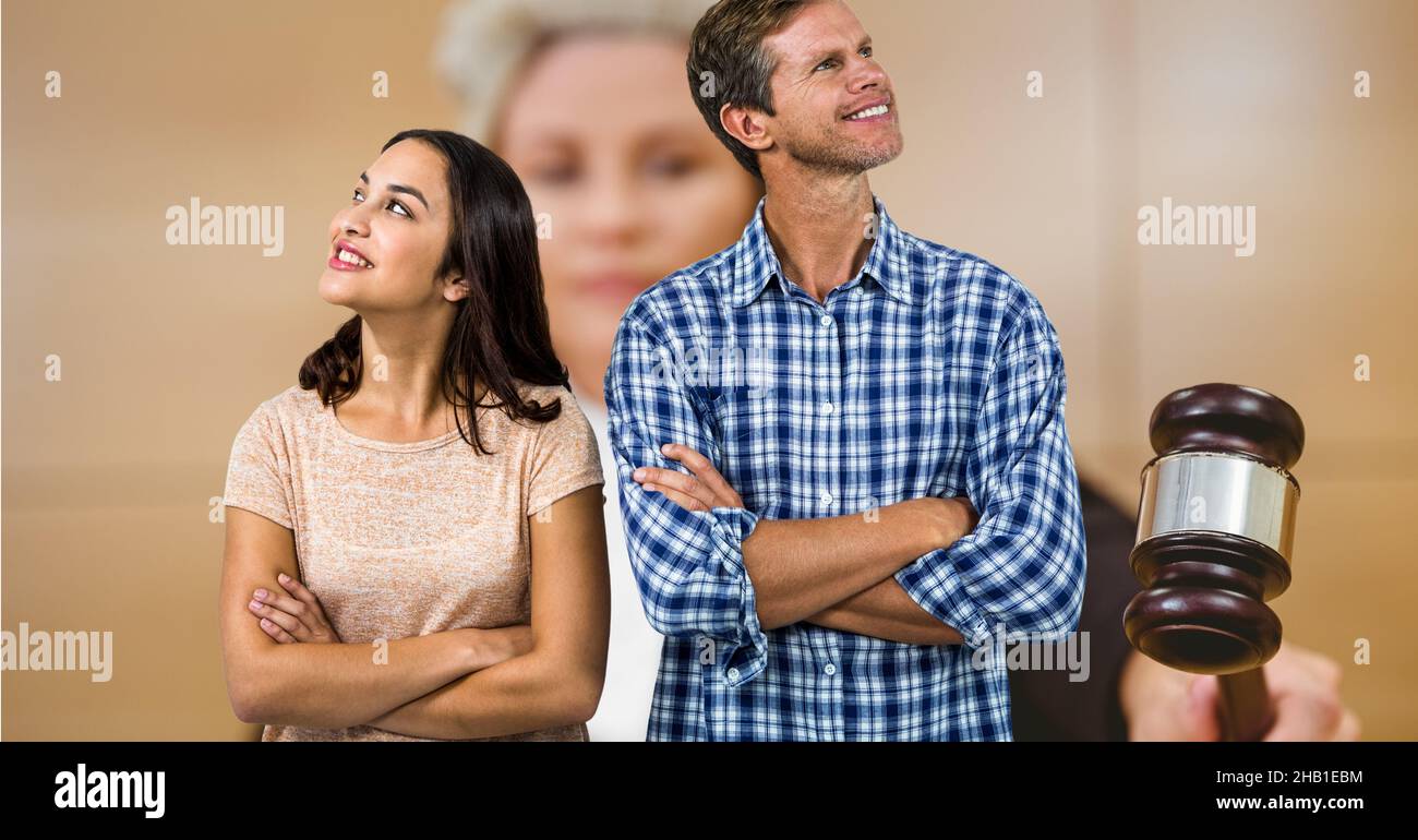 Composite image of couple looking away from each other against female ...