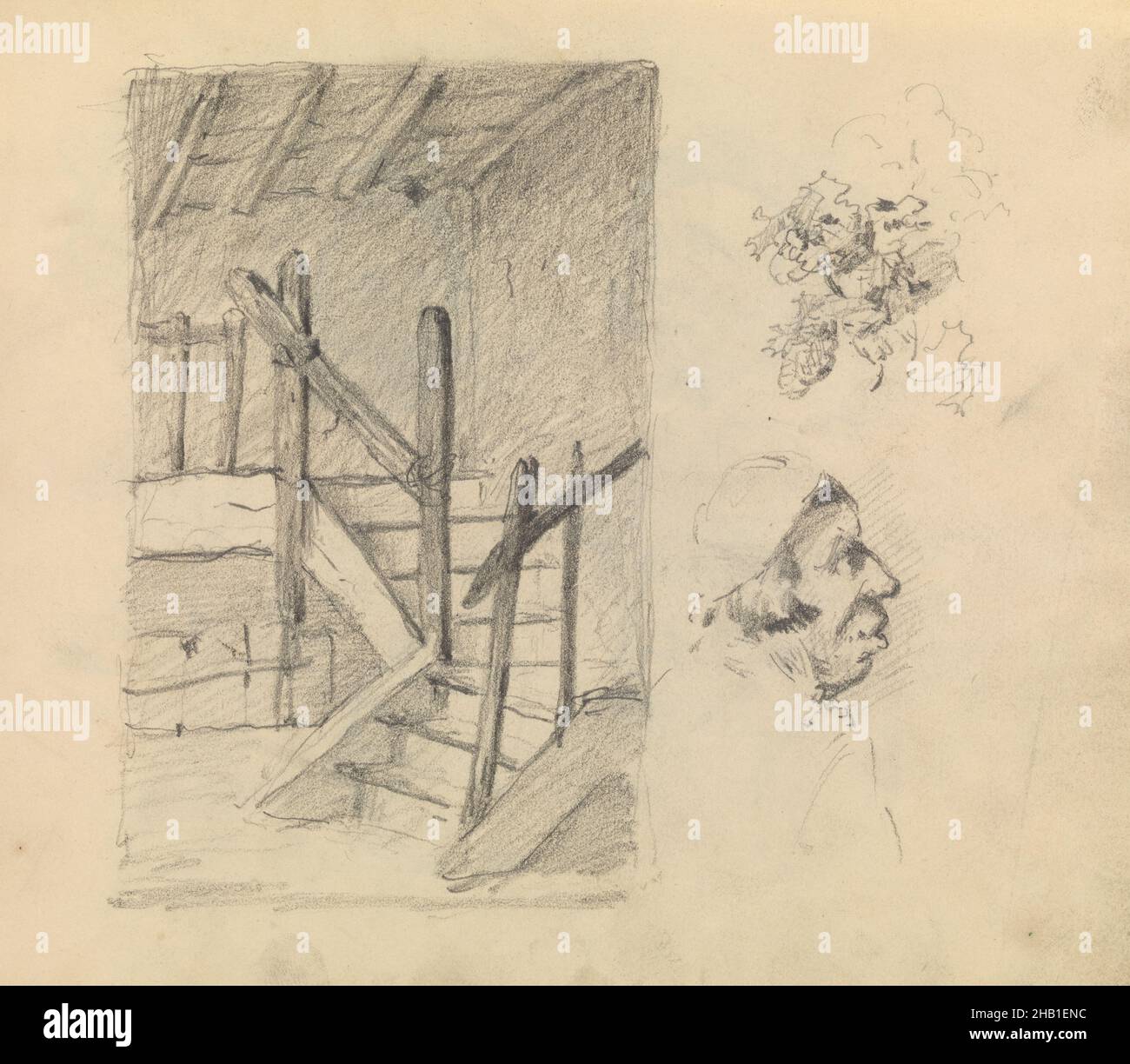 Staircase, man, foliage detail, James Ensor, drawing, Belgian Art Stock ...