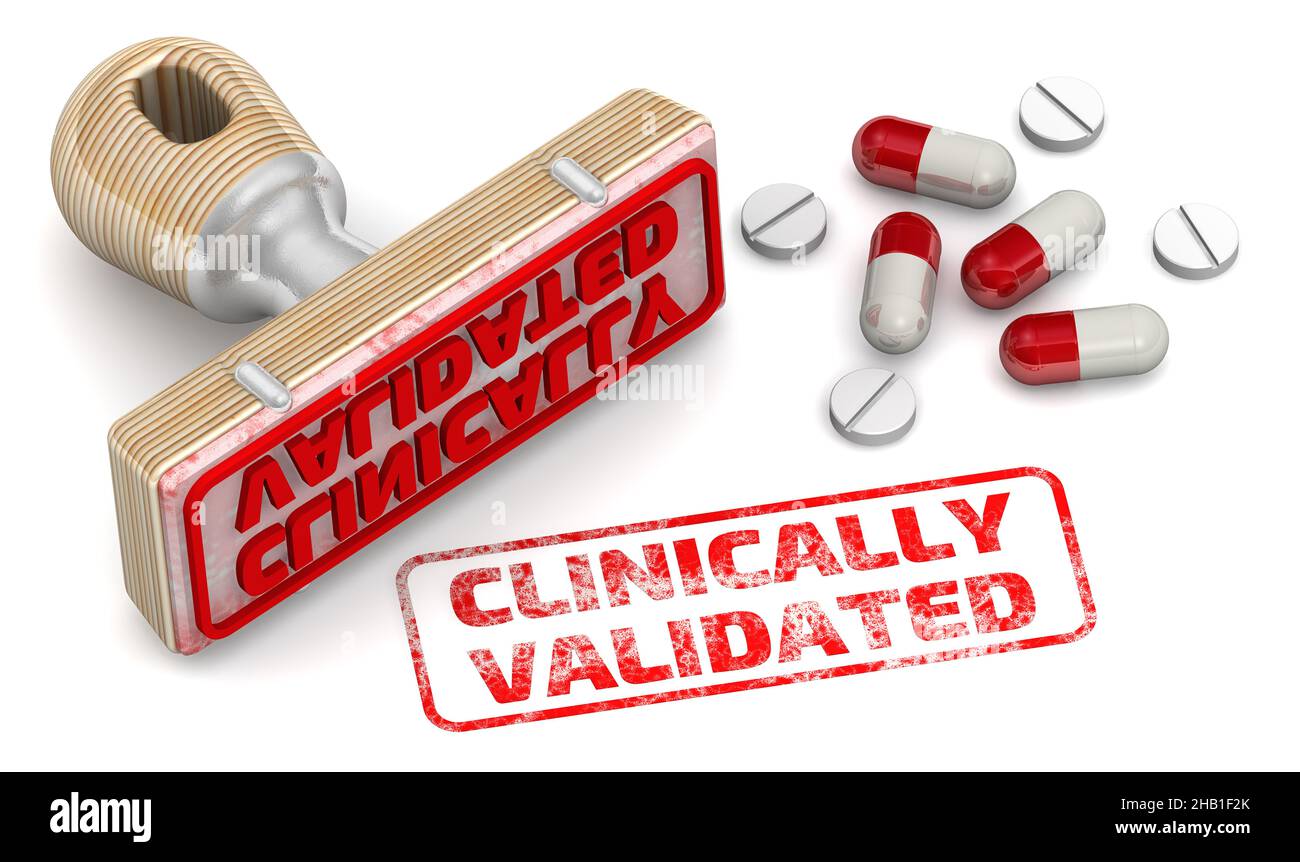 Clinically validated. The stamp and an imprint with medicines. The seal ...