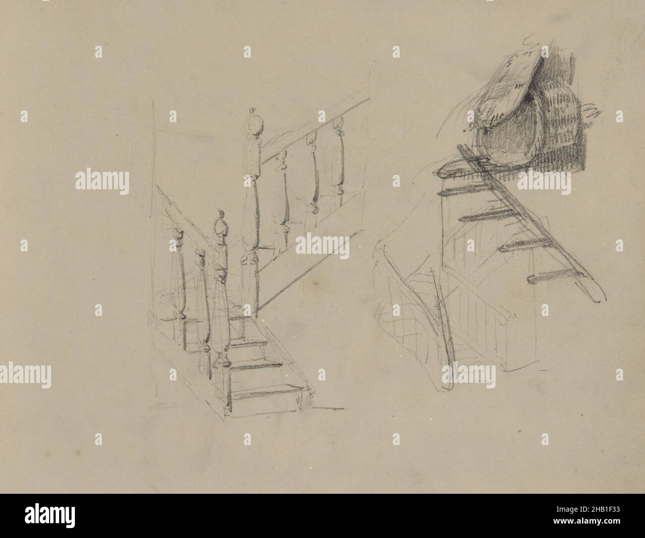 Two stairs and a basket, James Ensor, drawing, Belgian Art Stock Photo ...