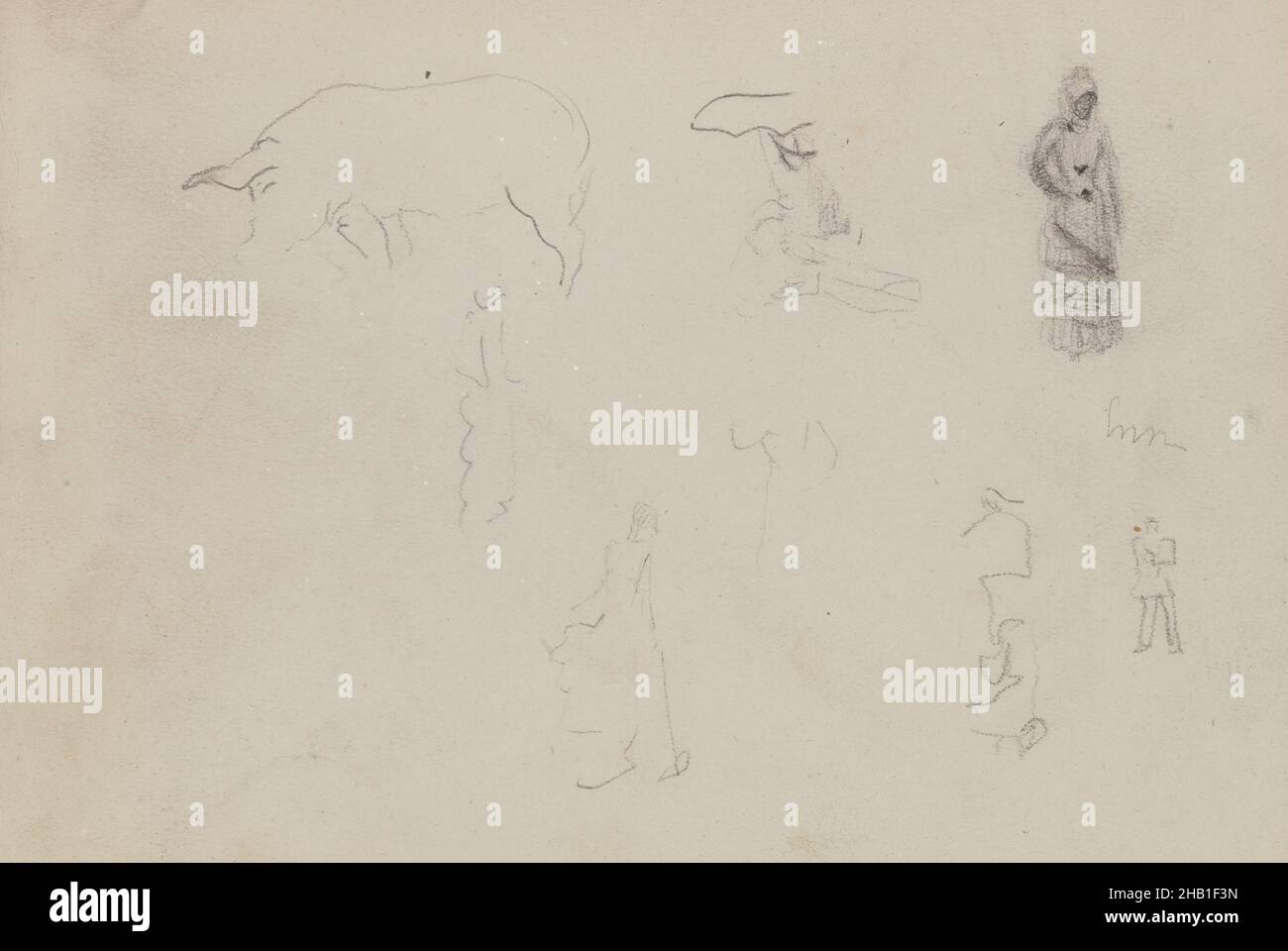 Pig and silhouettes, James Ensor, circa 1860-1949, drawing, Belgian Art ...