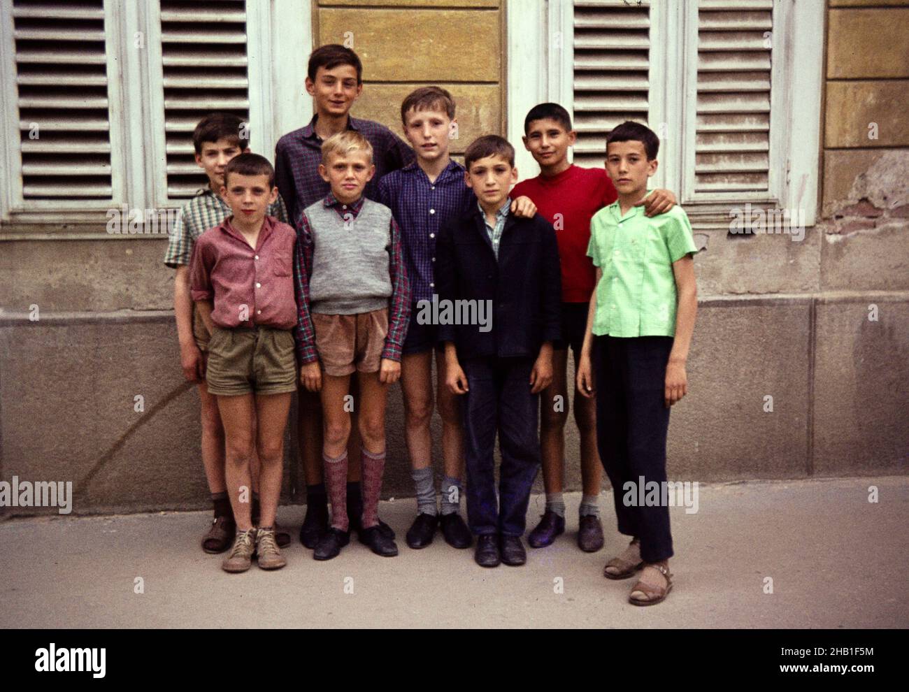 Portrait full length of group of boys, Romania, eastern Europe 1967 ...