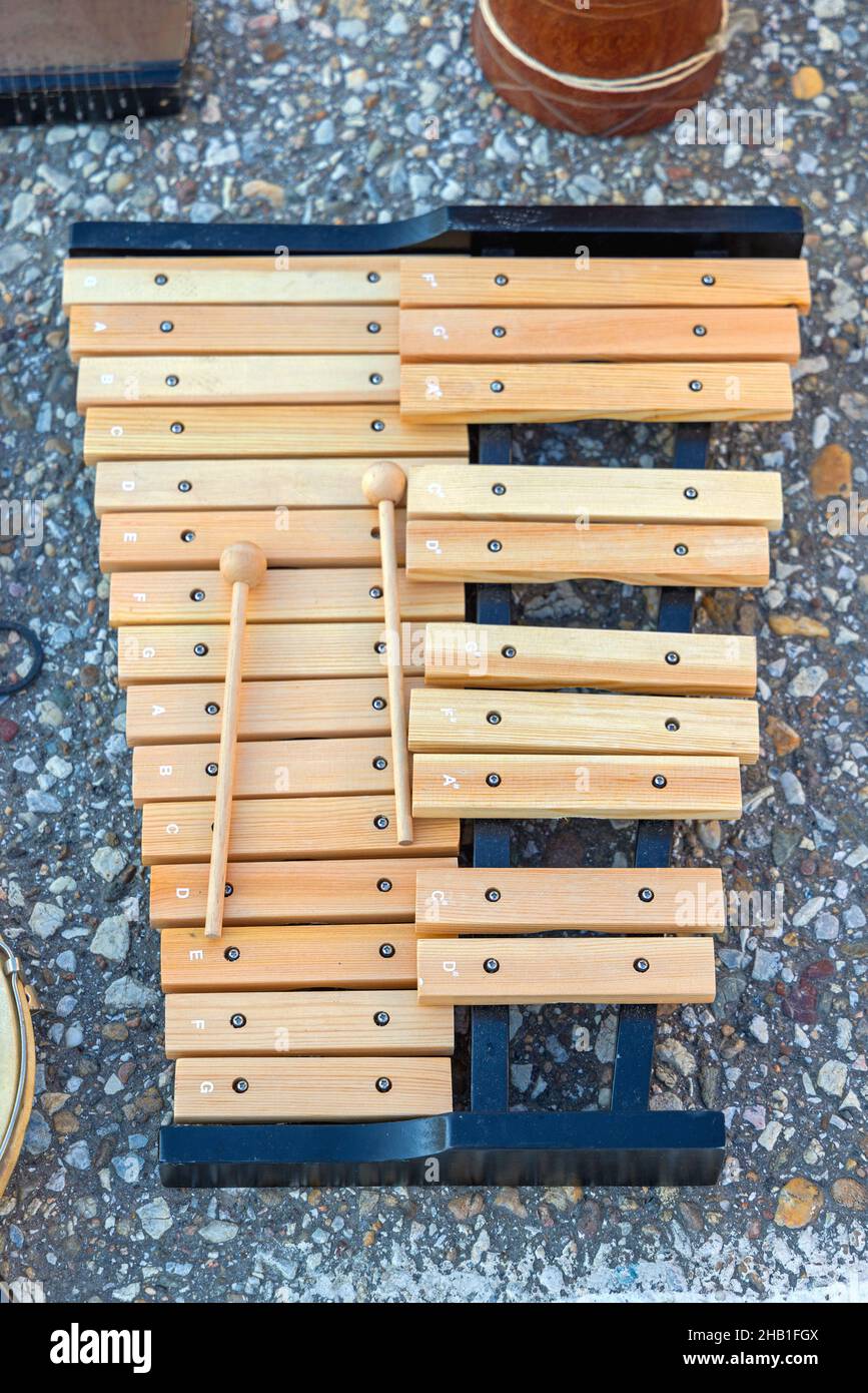Wooden Xylophone Musical Instrument at Flea Market Stock Photo - Alamy