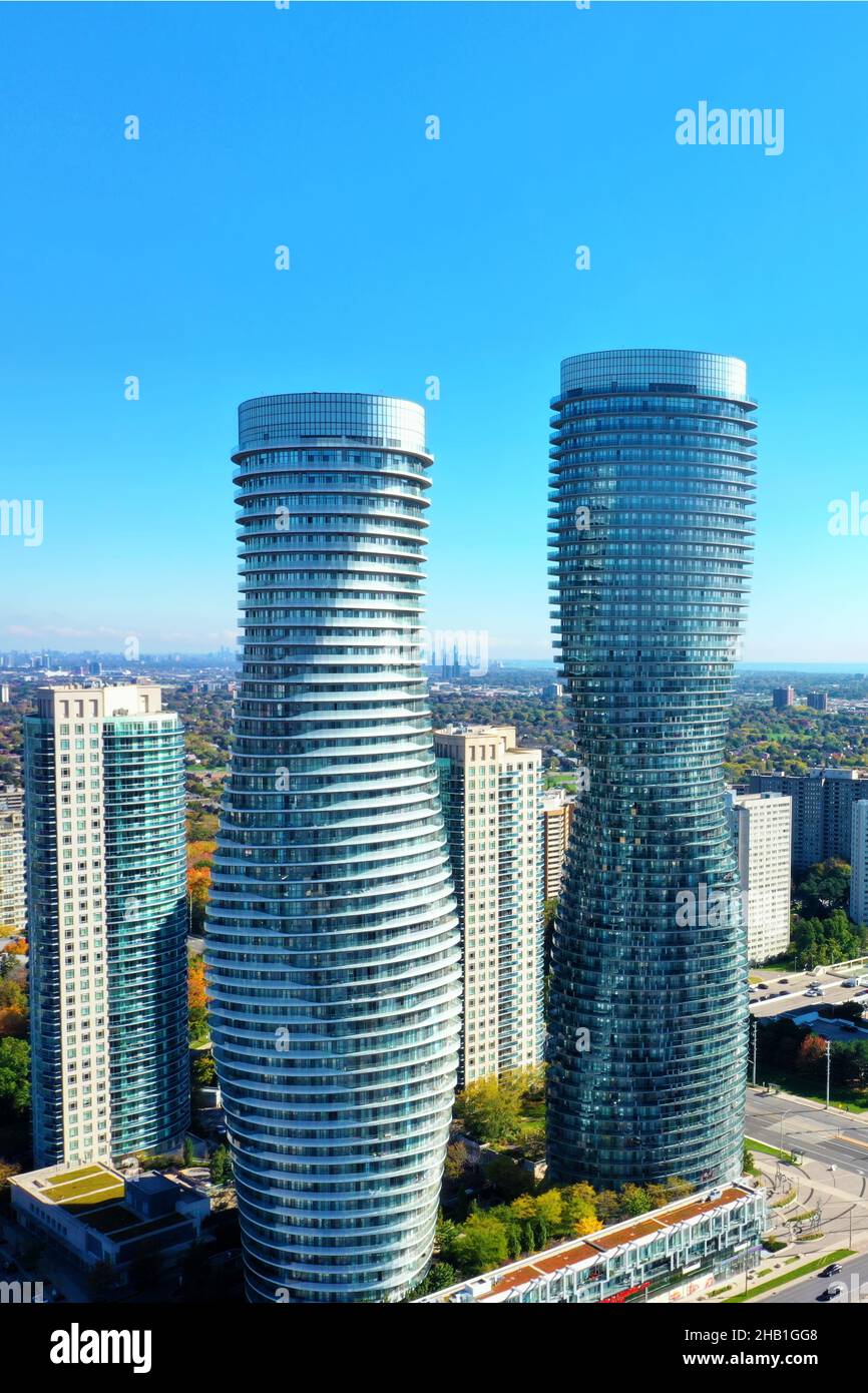An aerial vertical view of the Absolute World Complex in Mississauga ...