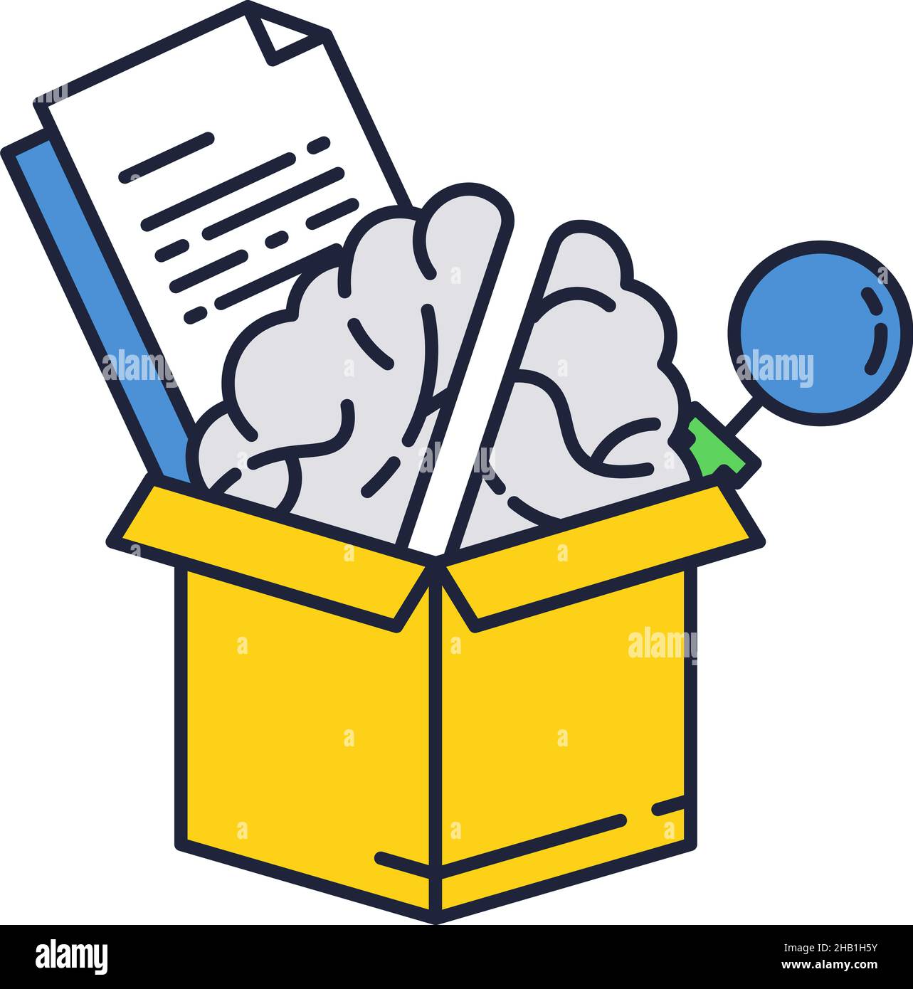 Brain in box with magnifier, document icon vector Stock Vector Image ...