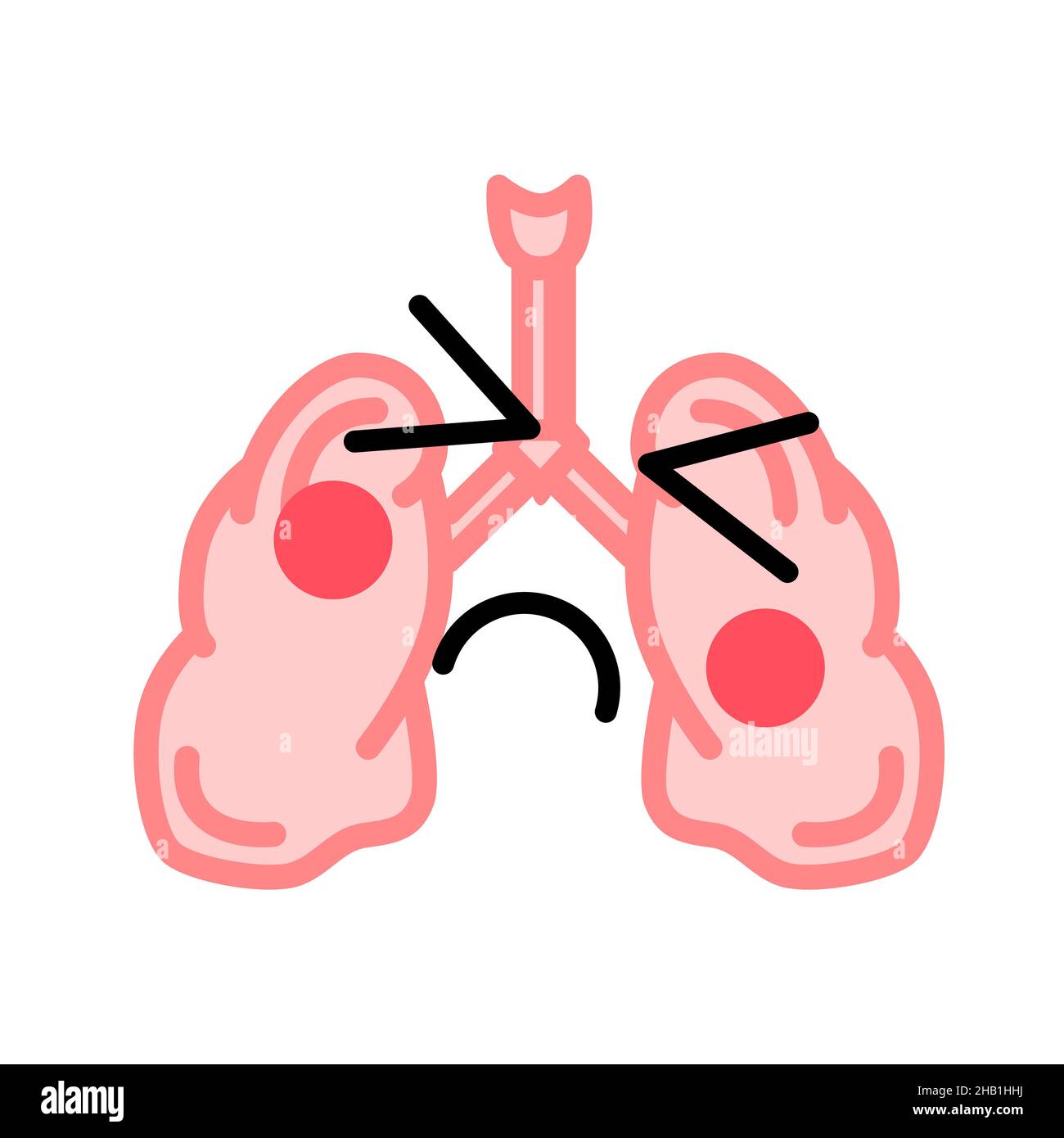 Human lungs with cute face in sick, sad and pain grimace, medical icon ...
