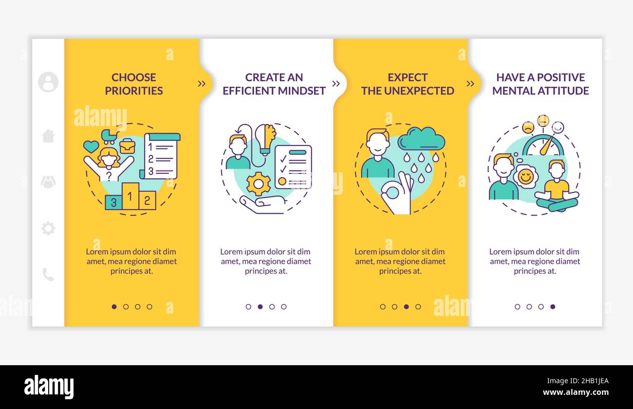 Balanced life tips yellow and orange onboarding template Stock Vector ...